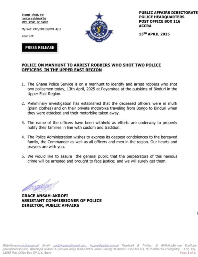 Ghana Police Launch Manhunt After Two Officers Shot Dead By Robbers in ...