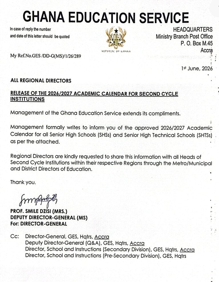 GES Releases 2026/2027 Academic Calendar for Senior High and Technical ...