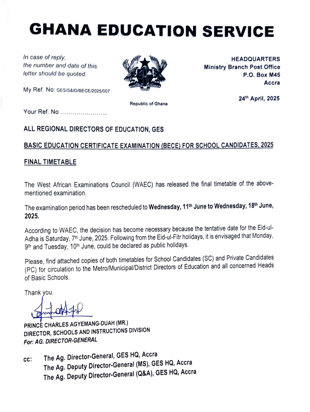 WAEC Released Final Timetable For BECE 2025 – GH EDUCATE